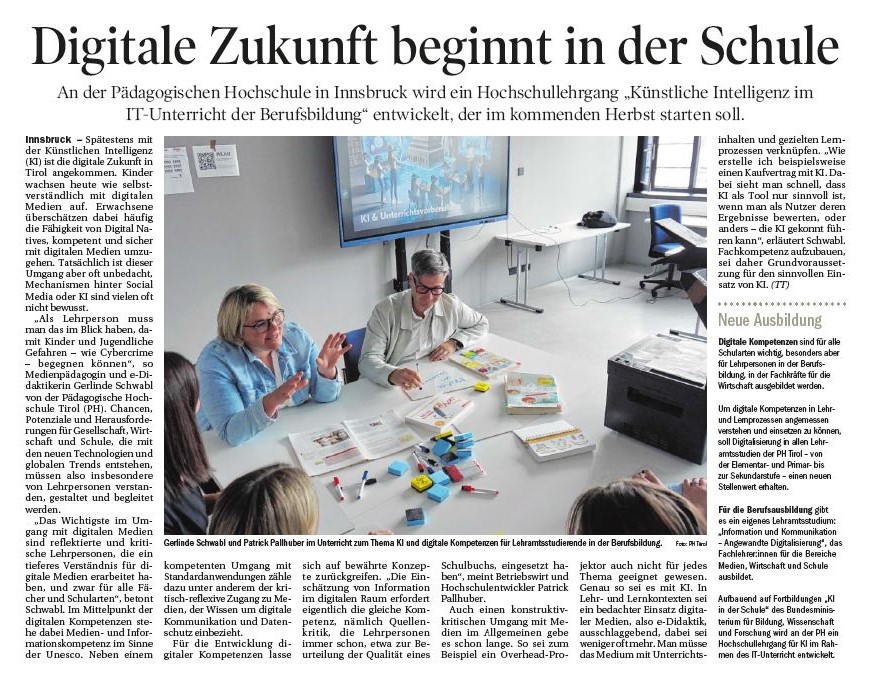 KI-Didaktik-Pioniere der PH Tirol in den Medien | PÄDAGOGISCHE HOCHSCHULE TIROL